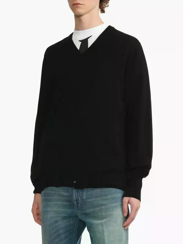 Random Identities Merino Wool Blend Belted V-neck Sweater