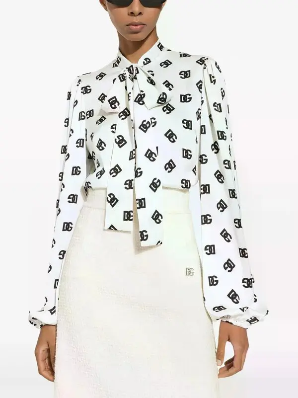 Dolce & Gabbana Logo-print Attached-scarf Shirt - White