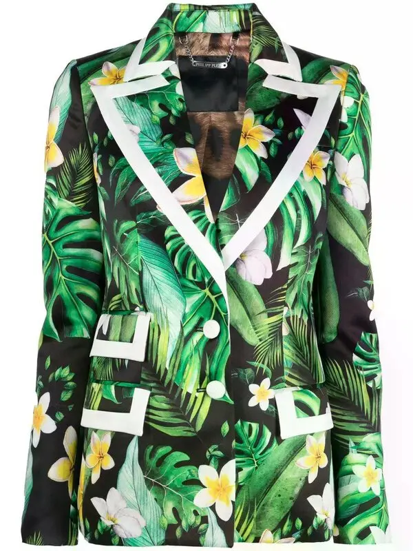 Philipp Plein Floral Print Single-breasted Blazer - Black