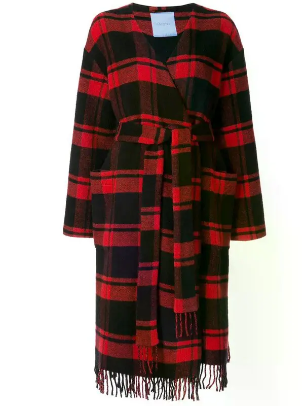 MACGRAW Checked Alpaca Wool Coat - Red