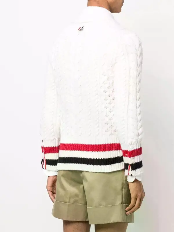 Thom Browne Rwb Stripe Cable Knit Cardigan