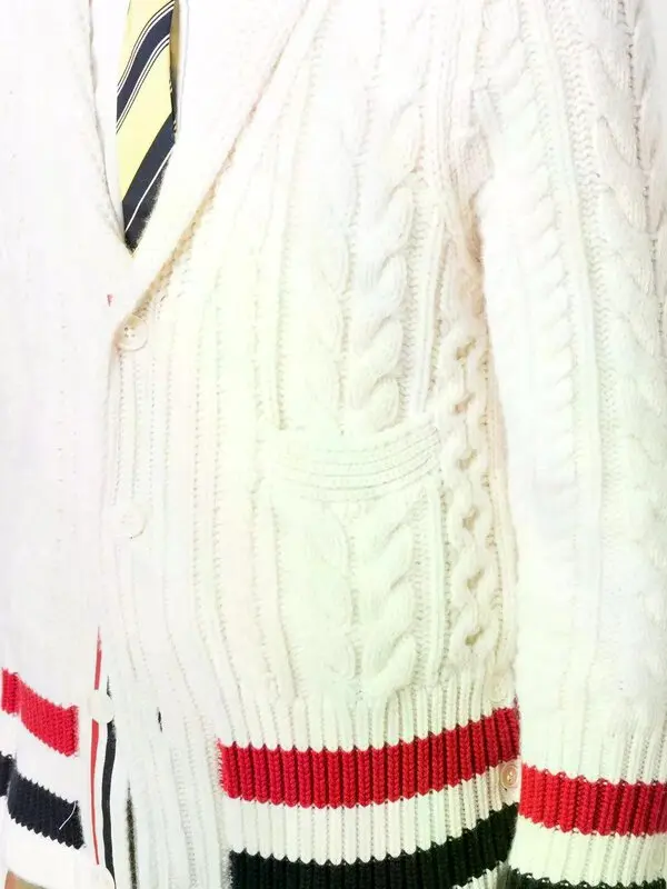 Thom Browne Rwb Stripe Cable Knit Cardigan