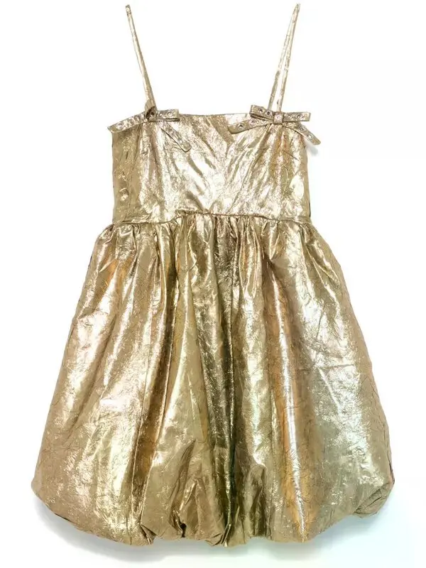GANNI Pleat-strap Mini Dress In Metallic