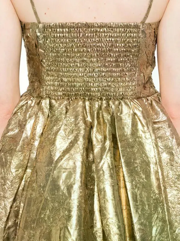 GANNI Pleat-strap Mini Dress In Metallic