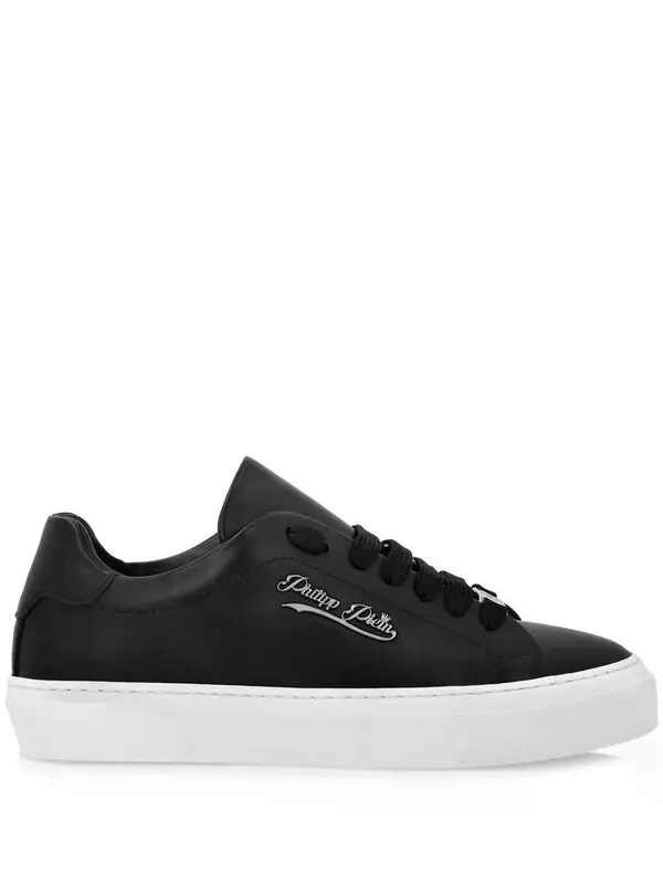 Philipp Plein Signature Print Leather Sneakers - Black