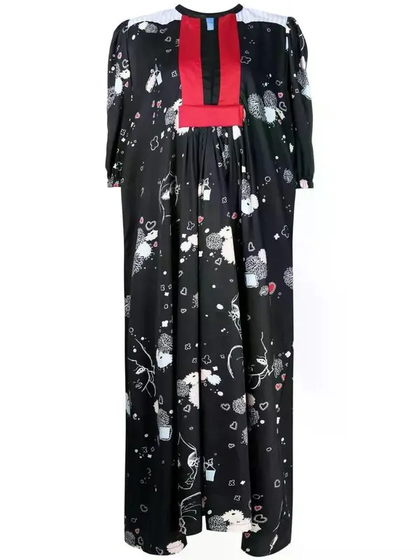MACGRAW Betty Printed Midi Dress - Black
