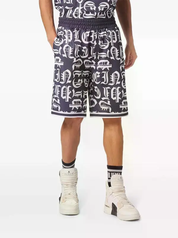 Philipp Plein All-over Logo Print Shorts - Blue