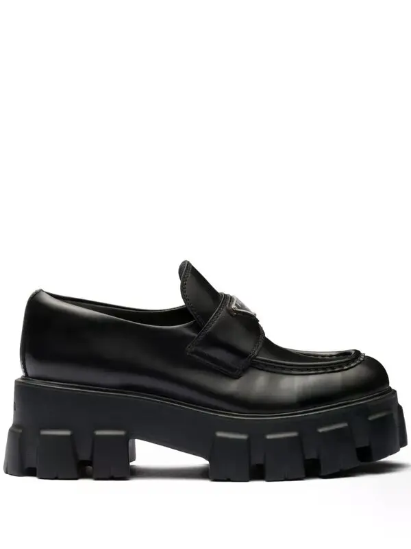 Prada Brushed Leather Monolith Loafers - Black