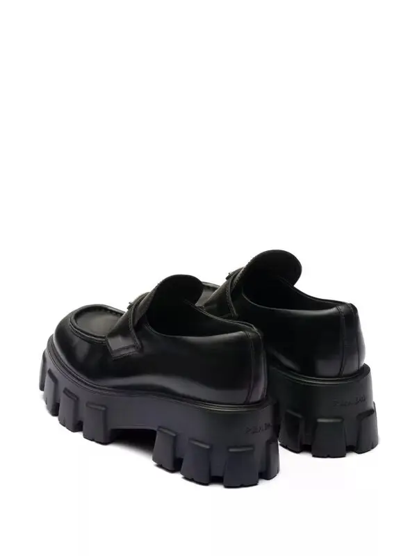 Prada Brushed Leather Monolith Loafers - Black