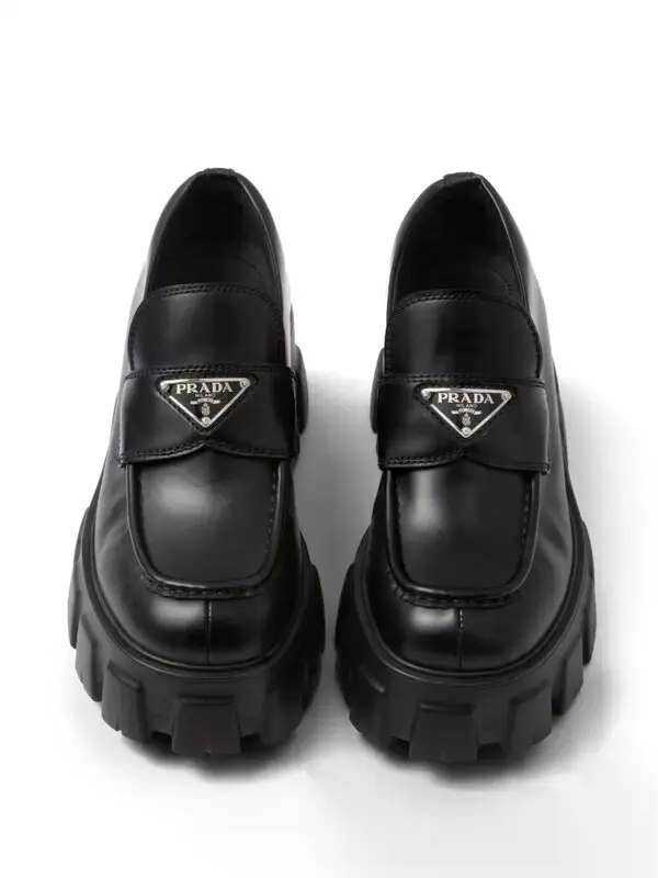 Prada Brushed Leather Monolith Loafers - Black