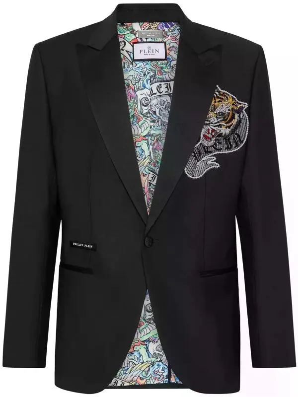 Philipp Plein Tattoo-appliqué Single-breasted Blazer - Black