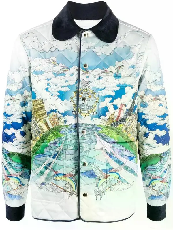 Casablanca Quilted Graphic Print Jacket - White