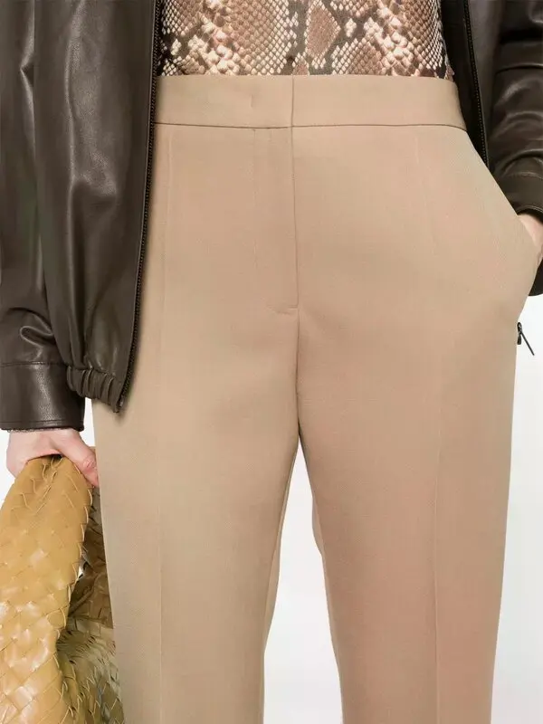 JIL SANDER Camel Beige Wool Gabardine Tapered Cropped Trousers