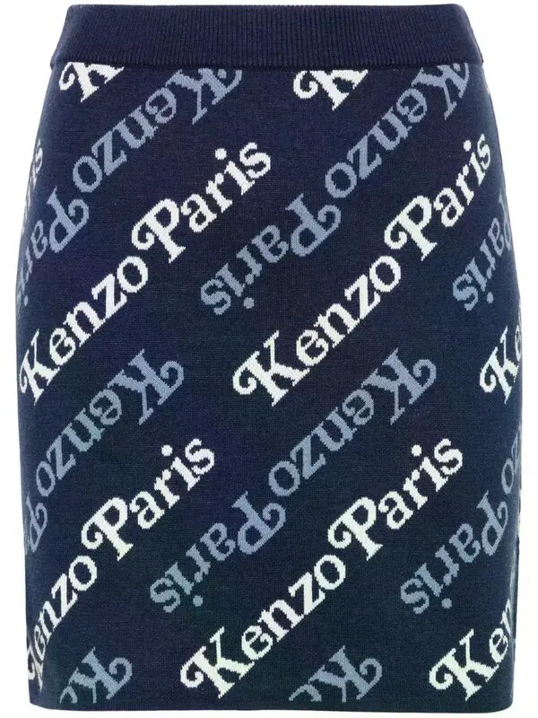 Kenzo Logo Intarsia Knit Mini Skirt - Blue