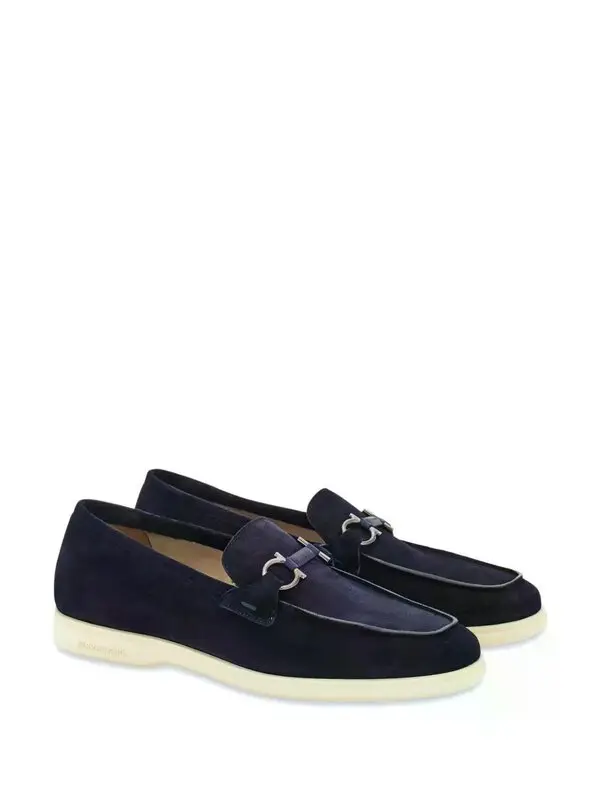 FERRAGAMO Gancini Ornament Suede Loafers - Blue