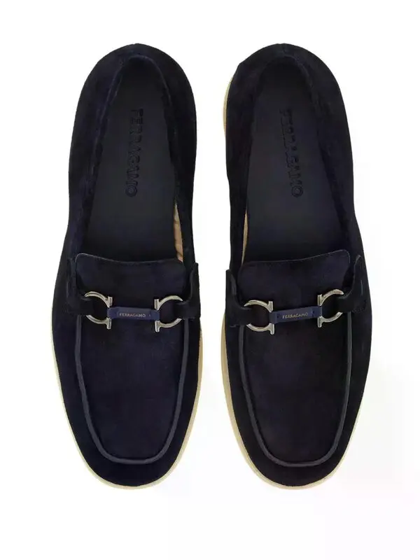 FERRAGAMO Gancini Ornament Suede Loafers - Blue