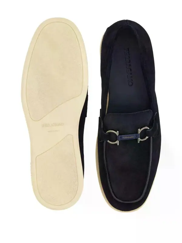 FERRAGAMO Gancini Ornament Suede Loafers - Blue