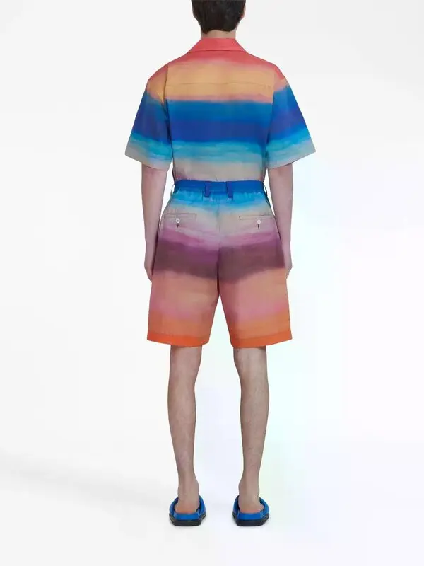 Marni Painterly Print Pleated Cotton Shorts - Blue