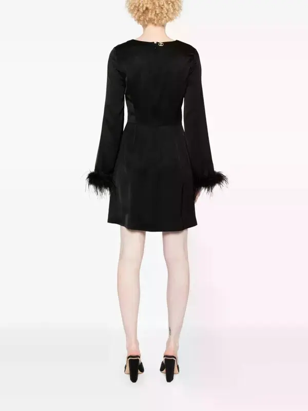 TWINSET Feather-trimmed Satin Mini Dress