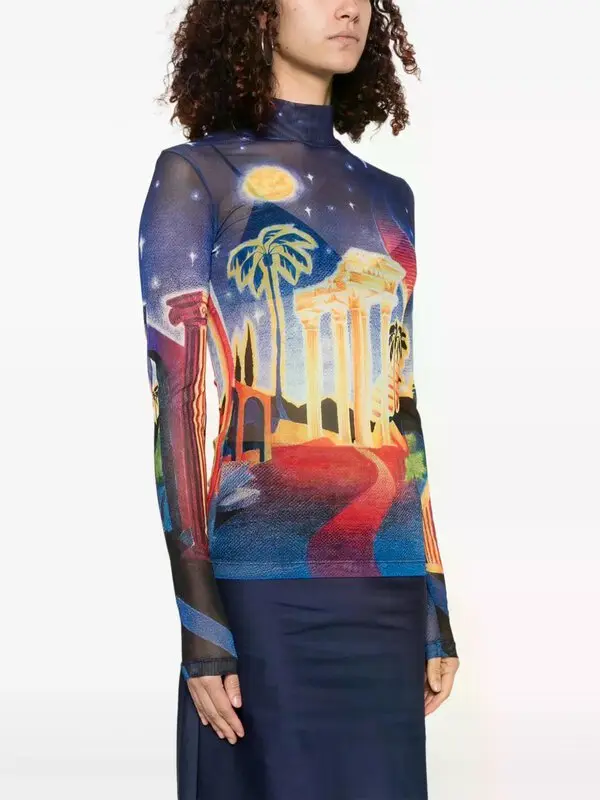 Casablanca Printed Mesh High Neck Top