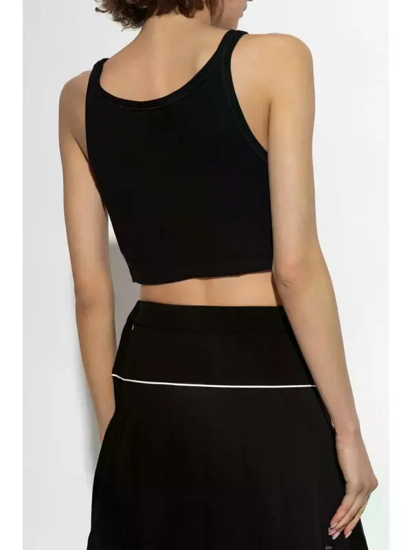 Palm Angels Logo Embroidered Ribbed Cropped Tank Top