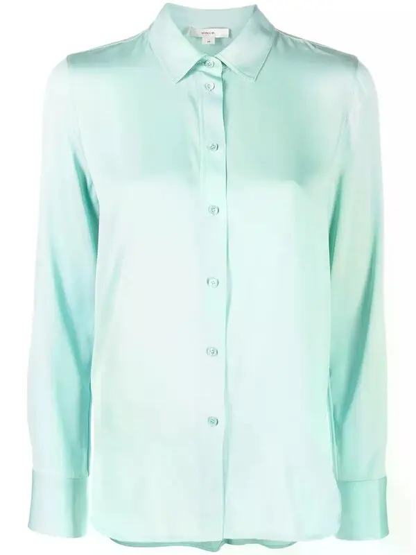 Vince Stretch-silk Classic Collar Shirt - Blue