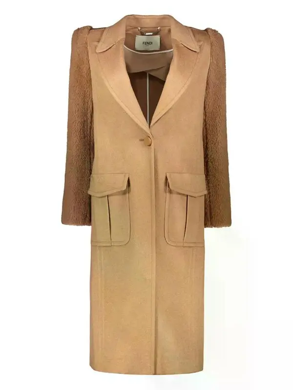 Fendi Single-breasted Coat With Furry Sleeves