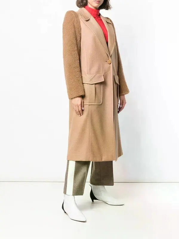 Fendi Single-breasted Coat With Furry Sleeves