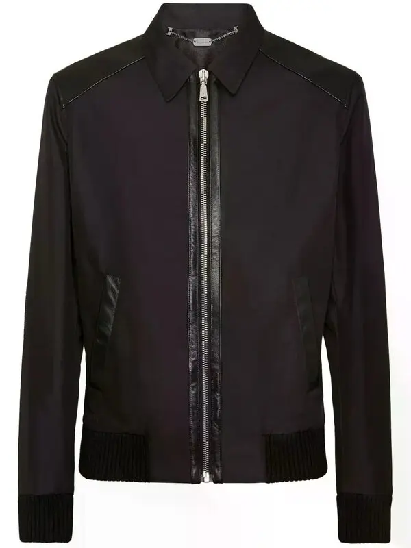 BILLIONAIRE Leather-trimmed Bomber Jacket - Black