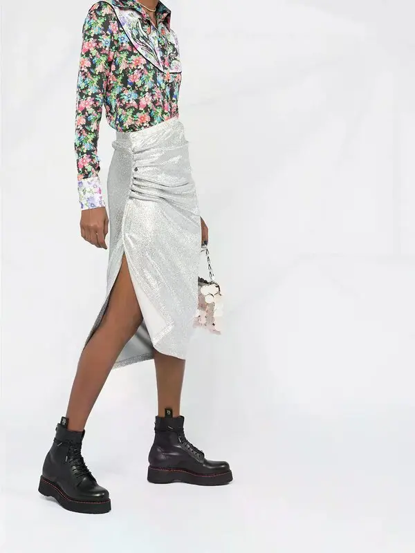 Rabanne Ruched Metallic Midi Skirt