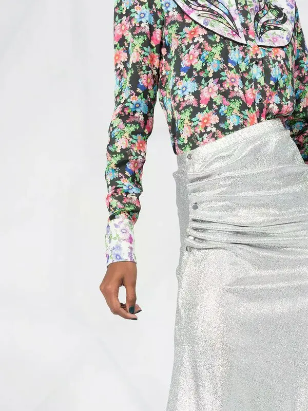 Rabanne Ruched Metallic Midi Skirt