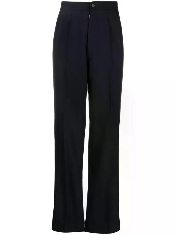 MAISON MARGIELA Tailored Wool Trousers With Signature Stitching - Blue