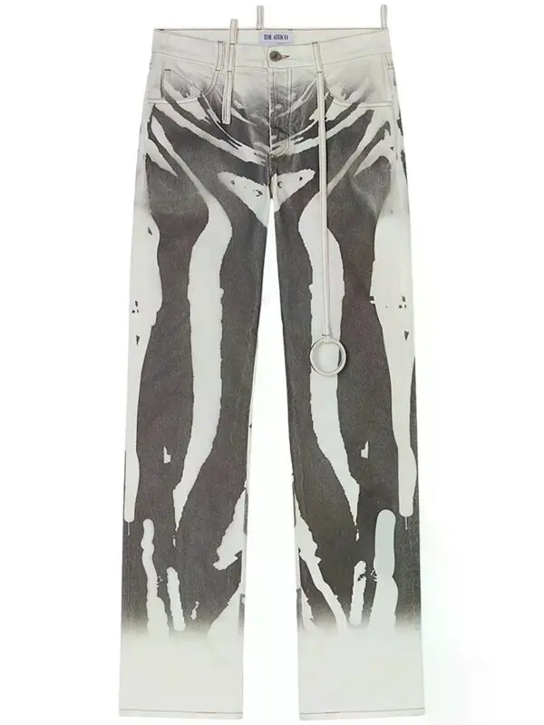 Attico Abstract Print Low-rise Straight Leg Jeans - Grey
