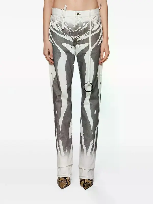 Attico Abstract Print Low-rise Straight Leg Jeans