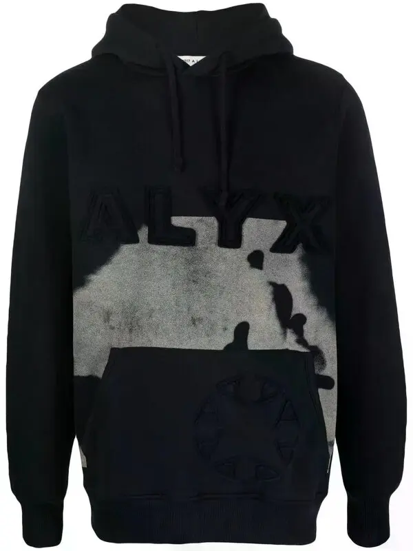 1017 Alyx 9sm Cow Print Logo Embroidered Hoodie - Black
