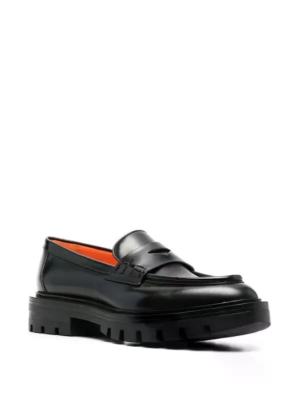 Santoni Loafers With Ridged Rubber Sole - Black