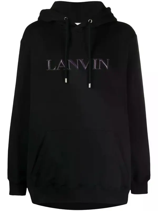 LANVIN Logo-appliqué Cotton Hoodie - Black