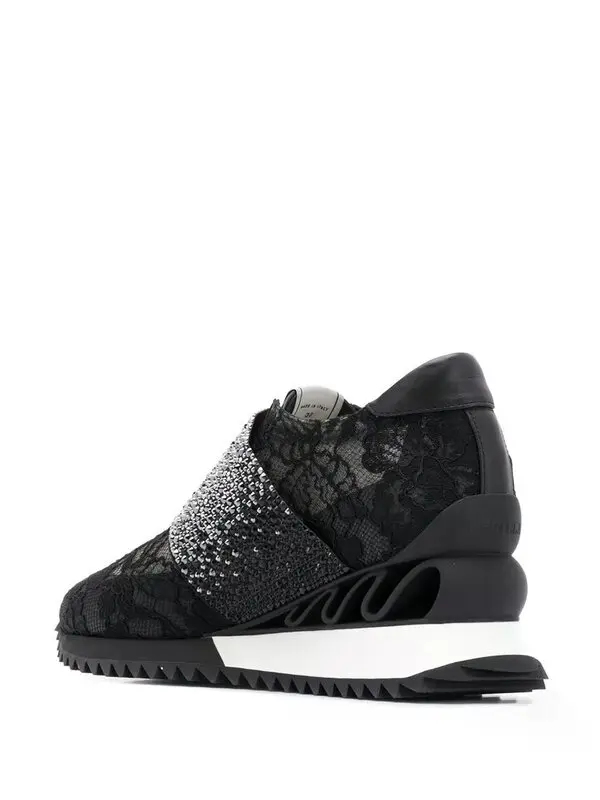 LE SILLA Rhinestone Embellished Lace Sneakers