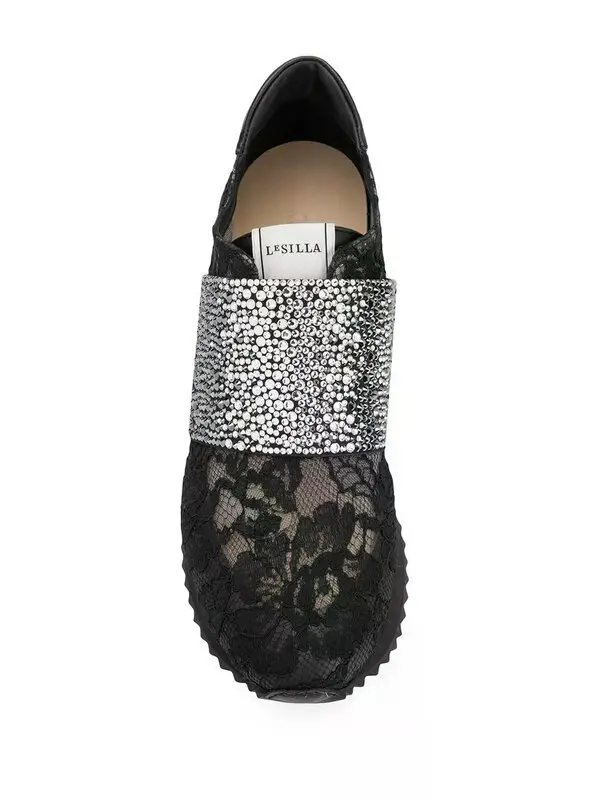 LE SILLA Rhinestone Embellished Lace Sneakers