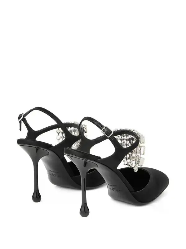 JIMMY CHOO Satin Embellished Stiletto Pumps - Black