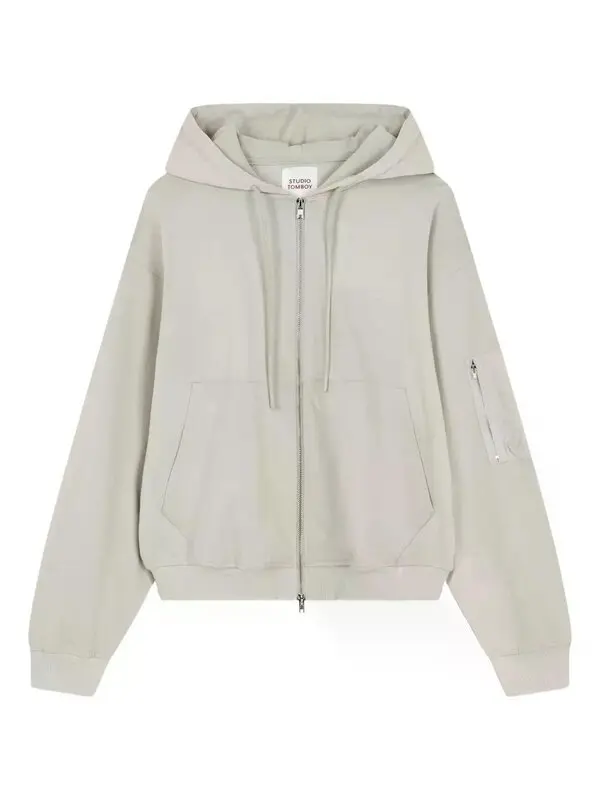 STUDIO TOMBOY Zip-up Hoodie With Adjustable Drawstring And Contrast Panelling - Grey