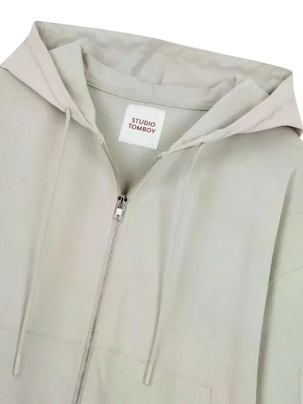 STUDIO TOMBOY Zip-up Hoodie With Adjustable Drawstring And Contrast Panelling - Grey