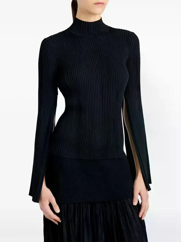 Proenza Schouler Ribbed Mock Neck Long Sleeve Knit Jumper - Black