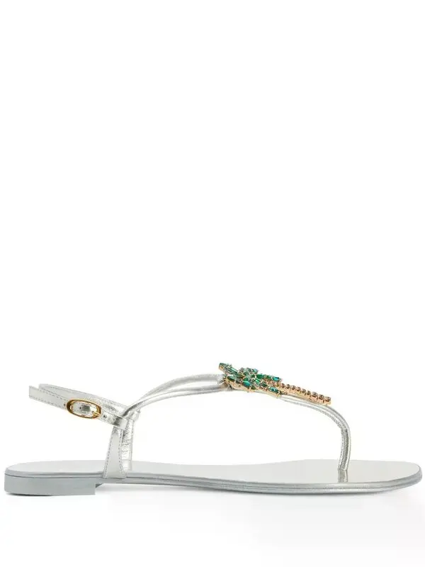 GIUSEPPE ZANOTTI Venice Beach Leather Flat Sandals - Silver