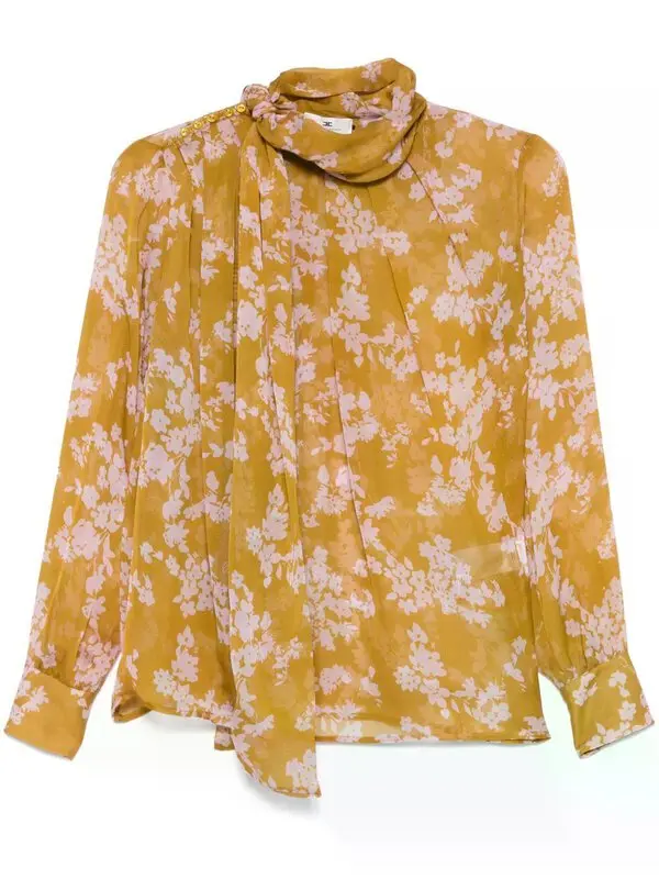 Elisabetta Franchi Floral Print Tie Neck Blouse