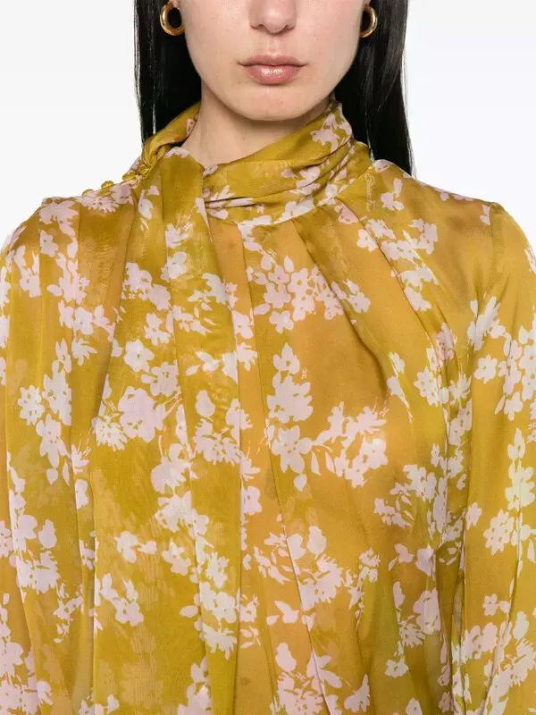 Elisabetta Franchi Floral Print Tie Neck Blouse