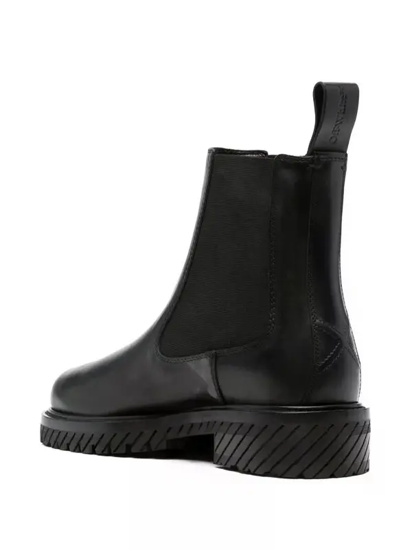 Off-White Calf Leather Ankle Boots With Diag-stripe Detailing