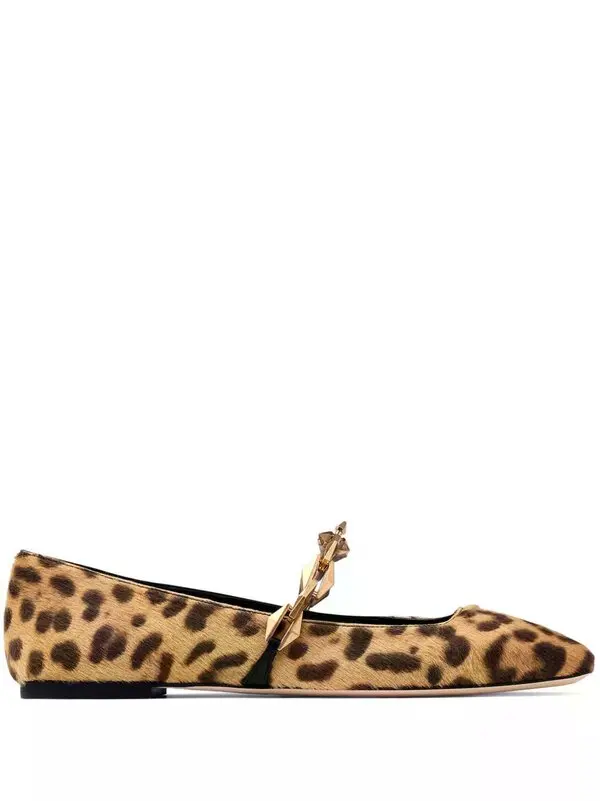 JIMMY CHOO Diamond Tilda Ballet Flats In Leopard Print Calf Hair With Chain Detailing - Neutrals