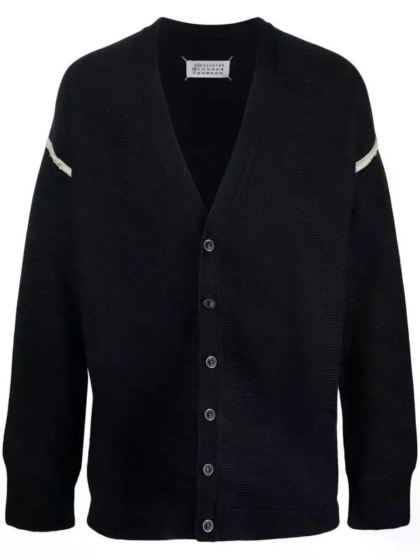 MAISON MARGIELA V-neck Cardigan With Denim Elbow Patches - Blue