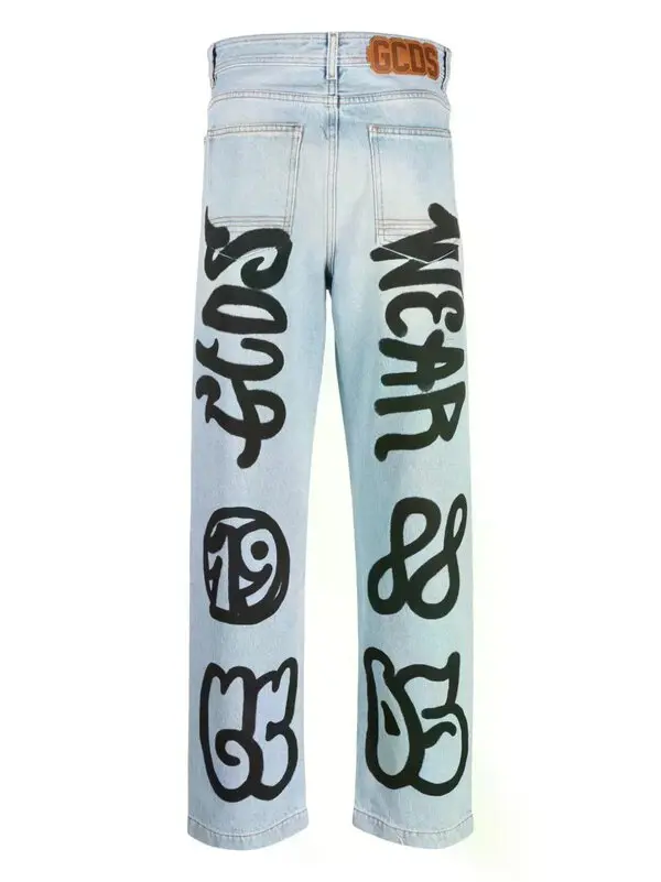 Gcds Graffiti Wide-leg Jeans - Blue